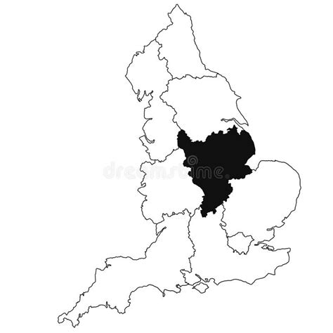 Map Of East Midlands Province In England On White Background Single