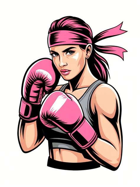 Determined Female Boxer In Pink Gear Ready For Combat Stock