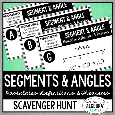 Segment Angle Properties Definitions Postulates Scavenger Hunt All Things Algebra