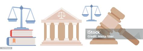 법과 정의 아이콘 세트 정의 법원 및 판사의 배꼽의 비늘 대법원 법률 서비스 변호사 서비스 공증인 벡터 플랫 일러스트 레이 션 개념에 대한 스톡 벡터 아트 및 기타 이미지