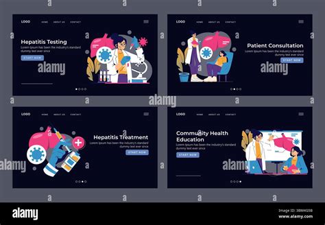 Vector Illustration Set Featuring Medical Consultation Hepatitis Testing Treatment And