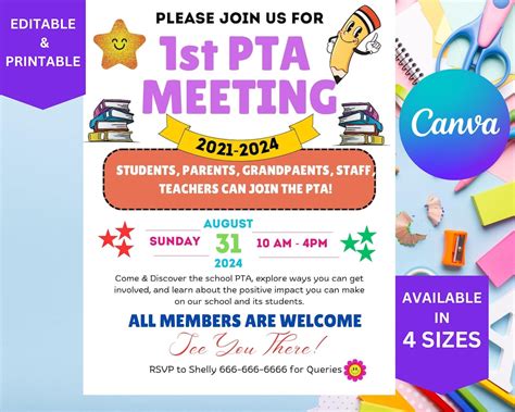 Pto Pta Meeting Flyer Ptopta Information Meeting Flyer Editable Template For Back To School