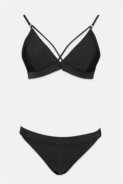 Sinsay Women Two Pieces Plain Bikini Swimwear Black Brands For Less