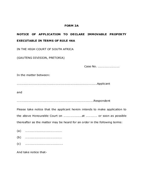 Fillable Online Form 2a Notice Of Application To Declare Immovable