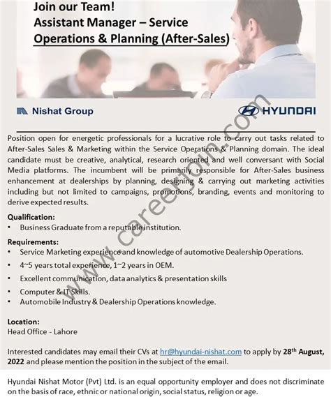 Hyundai Nishat Motor Pvt Ltd Jobs Assistant Manager