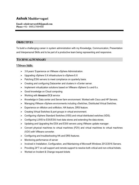 Ashok Resume Pdf Virtualization Information Technology