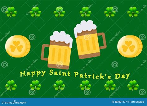 Holiday Saint Patrick Ireland Green Symbols Card Wishes Stock