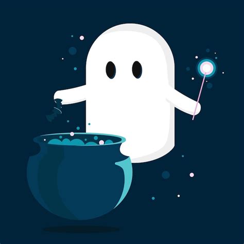 Premium Vector Halloween Ghost Character Icon Witch S Cauldron