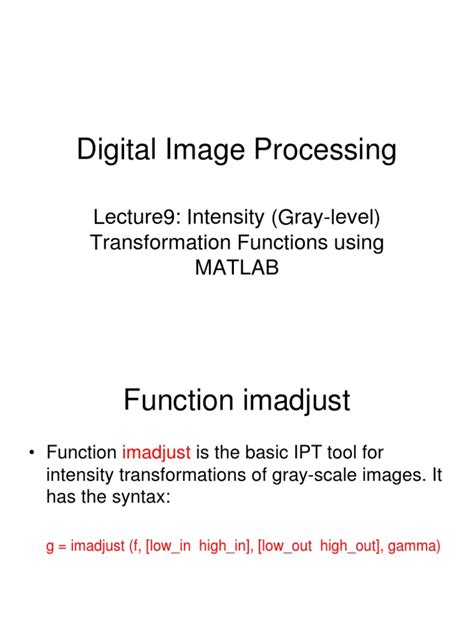 Dip9 Intensity Transformation Functions Using Matlab Pdf Function