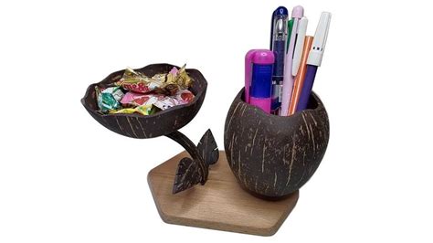 Coconut Shell Pen Holder Hand Made Coconut Tree Natural Handicraft Art