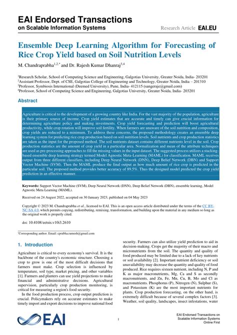 PDF Ensemble Deep Learning Algorithm For Forecasting Of Rice Crop Yield Based On Soil
