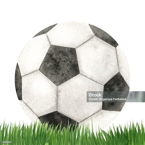 축구공 잔디밭에 축구공 수채화 손으로 그린 그림입니다 격리 스포츠 장비 축구 클럽 스포츠 용품 매장 포스터 및 엽서 디자인 Championship에 대한 스톡 벡터 아트 및