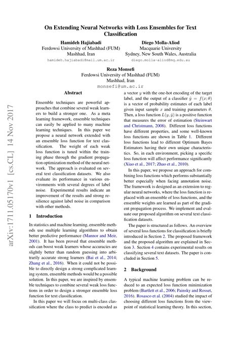 Pdf On Extending Neural Networks With Loss Ensembles For Text