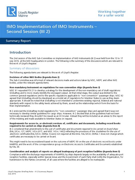 Imo Instruments Summary Report Pdf