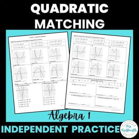 Quadratic Functions Matching Practice Algebra 1 Freebie Tpt