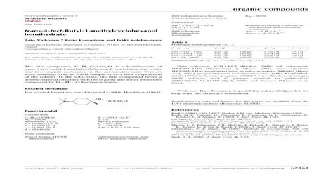 Trans 4 Tert Butyl 1 Methylcyclohexanol Hemihydrate Pdf Document