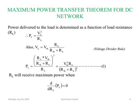 Max Power Transfer Theorem Dc Network Revised Pptx Physics Science