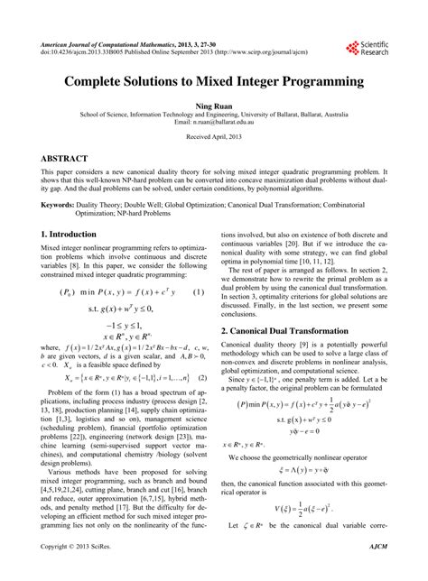 Pdf Complete Solutions To Mixed Integer Programming