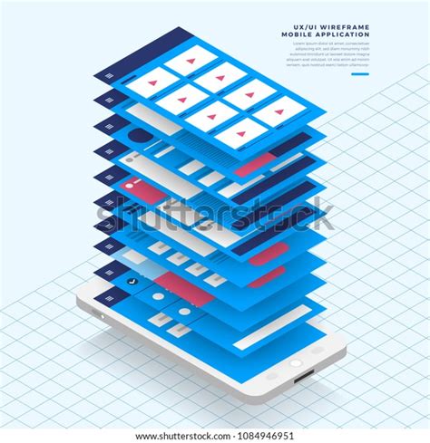 Ux Ui Flowchart Mockups Mobile Application Stock Vector Royalty Free Shutterstock