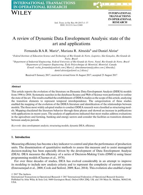 Pdf A Review Of Dynamic Data Envelopment Analysis State Of The Art