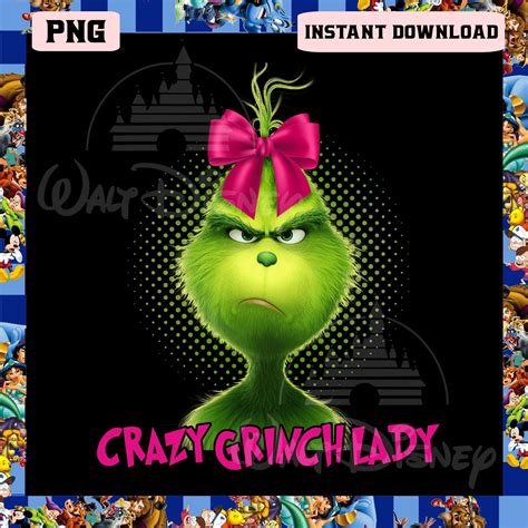 Crazy Grinch Lady Bow Pink Png Christmas Grinch Png Preppy Inspire