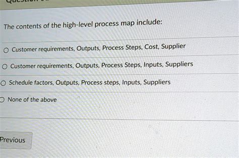 Solved The Contents Of The High Level Process Map Include Chegg Com