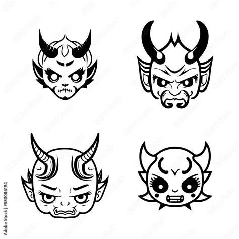 Delightful Hand Drawn Kawaii Oni Mask Collection Set Showcasing Cute