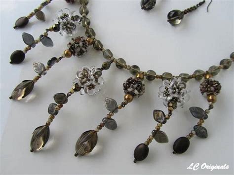 Heishi Shell And Glass Flowers Wired Beadwork Necklace And Earrings Set