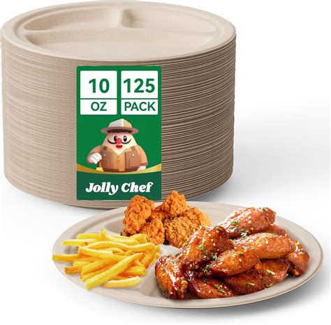 Amazon JOLLY CHEF Compostable 𝟯 Compartment Paper Plates 𝟭𝟬 𝗜𝗻𝗰𝗵