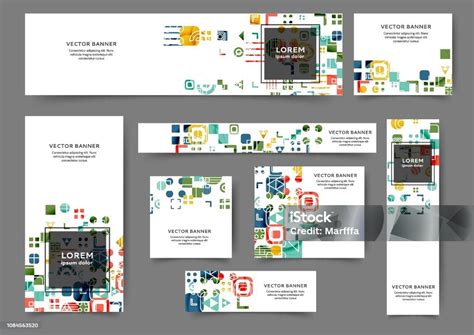 網頁橫幅範本向量圖形及更多一組物體圖片 一組物體 互聯網 信 文件 Istock