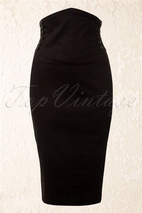 50s Cocktail High Waisted Pencil Skirt Black