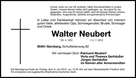 Traueranzeigen Von Walter Neubert Trauer Nn De