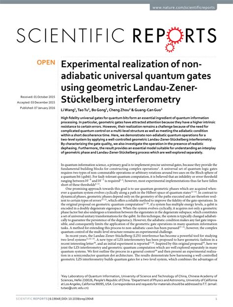 Pdf Experimental Realization Of Non Adiabatic Universal Quantum Gates Using Geometric Landau