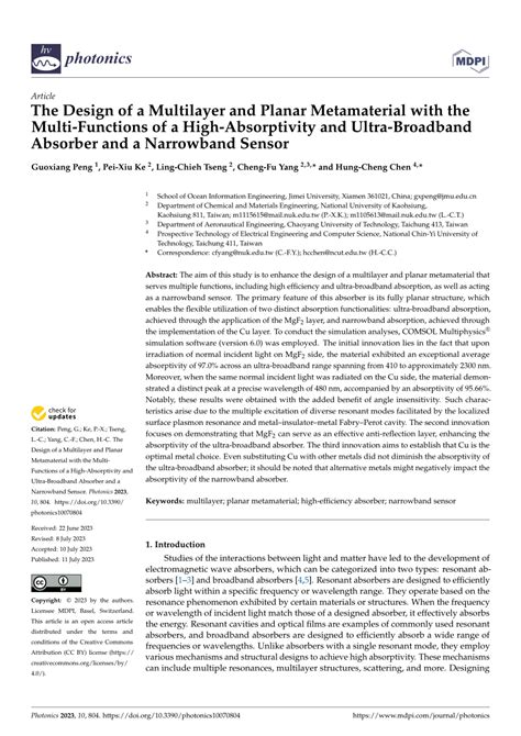 Pdf The Design Of A Multilayer And Planar Metamaterial With The Multi Functions Of A High