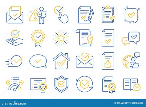 Approve Line Icons Checklist Certificate And Award Medal Linear Icon Set Vector