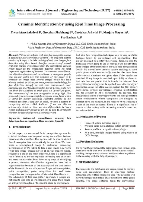 Pdf Irjet Criminal Identification By Using Real Time Image Processing