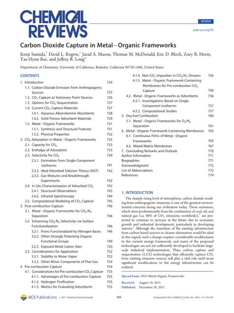 Chemical Review Co2 Capture In Mofs Pdf Adsorption Carbon