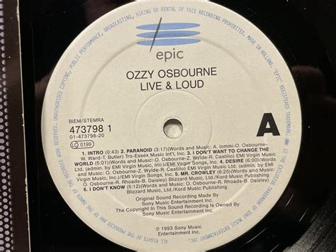 Ozzy Osbourne Live And Loud Megarare 1993 Mycket Fin Vinylkoll