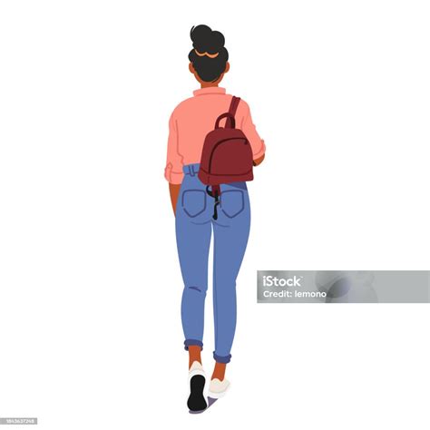 여성 캐릭터가 한쪽 어깨에 배낭을 메고 걷는 모습 잘못된 포즈를 보여 잠재적으로 불편함을 유발합니다 걷기에 대한 스톡 벡터 아트