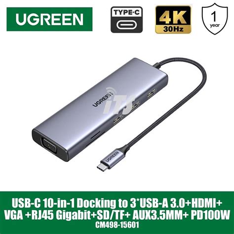 UGREEN USB C 10 In 1 Multifunction Adapter 3 USB A 3 0 HDMI VGA RJ45 Gigabit CM498 15601