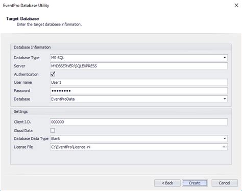 Create New Database For EventPro On Prem SQL Authentication