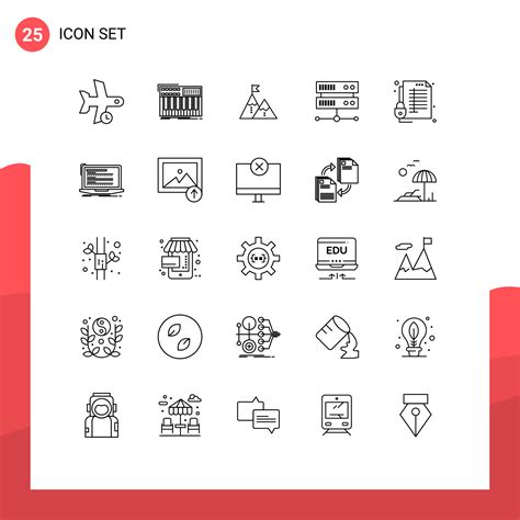 Pictogram Set Of Simple Lines Of Data Center Mountain Synthesiser Mission Flag Editable