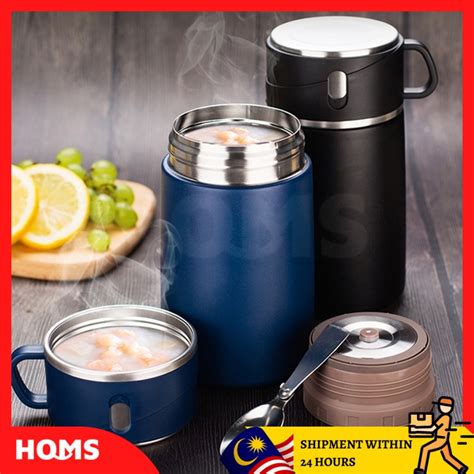 Homs 316 Stainless Steel Portable Thermos Mug Free Spoon Thermos
