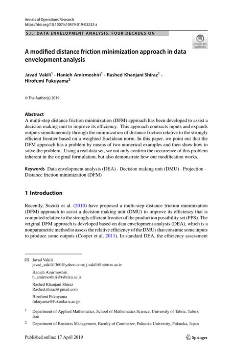 Pdf A Modified Distance Friction Minimization Approach In Data Envelopment Analysis