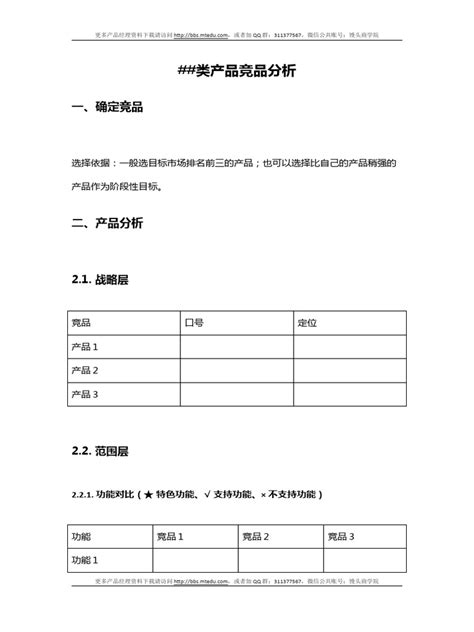 竞品分析模板 Pdf
