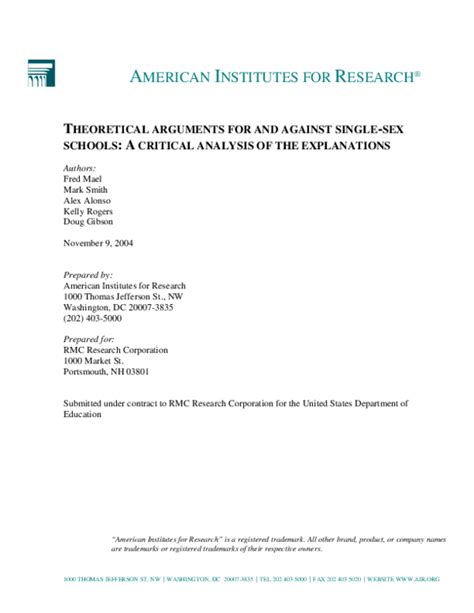 Pdf Theoretical Arguments For And Against Single Sex Schools A