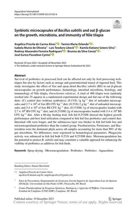 Synbiotic Microcapsules Of Bacillus Subtilis And Oat β Glucan On The