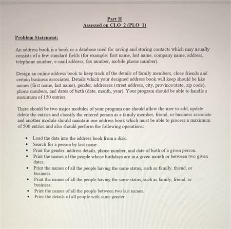 Solved Part Ii Assessed On Clo 2 Plo 1 Problem Statement