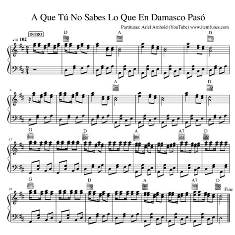 A Que Tu No Sabes Lo Que En Damasco Paso Partitura Nota Acorde