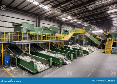 Recycling Center With Bins And Sorting Machines For Different Types Of